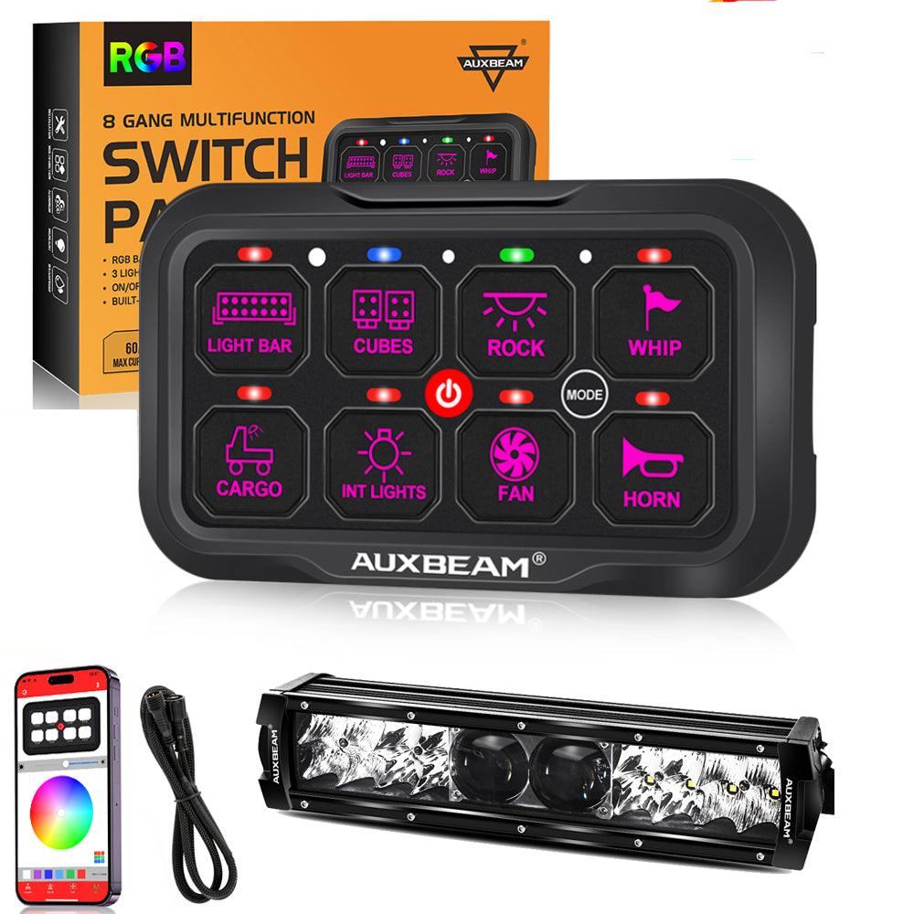 8 Gang Switch Panel+12 Inch 5D-PRO Series Combo Dual Row LED Light Bars ...